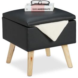 Sitzhocker mit Stauraum, aus Kunstleder, HxBxT: 40 x 40 x 40 cm, mit Deckel, Sitzwürfel gepolstert, schwarz - Relaxdays