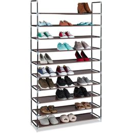 Schuhregal Stoff, hbt: 175,5x100x29 cm, für 50 Paar Schuhe, 10 Etagen, Stecksystem, xxl Schuhgestell, braun - Relaxdays