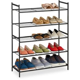 Schuhregal, Metall, mit 5 Ebenen, stapelbar, erweiterbar, hbt: 90 x 70 x 26 cm, bis zu 15 Paar Schuhe, schwarz - Relaxdays
