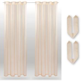 Bestlivings Transparente Beige Gardine mit Ösen 2er Pack (B140 x L175) inkl. 2 Raffhalter, viele Varianten erhältlich - Beige