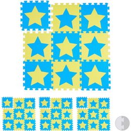 Relaxdays 36 tlg. Puzzlematte Sterne, 72 Puzzleteile, eva Schaumstoff, unbedenklich, Spielunterlage 91 x 91 cm, blau-gelb