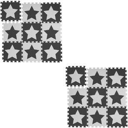 Relaxdays 18 tlg. Puzzlematte Sterne, 36 Puzzleteile, eva Schaumstoff, unbedenklich, Spielunterlage 91 x 91 cm, weiß-grau