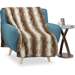 Relaxdays - Felldecke Kunstfell, Kuscheldecke für Couch, Bett, doppellagige flauschige Tagesdecke, Größe 150x200 cm, braun
