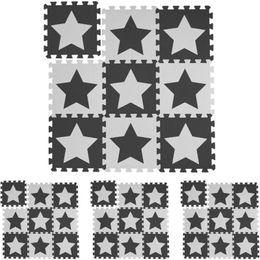 Relaxdays 36 tlg. Puzzlematte Sterne, 72 Puzzleteile, eva Schaumstoff, unbedenklich, Spielunterlage 91 x 91 cm, weiß-grau