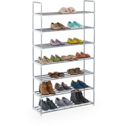 Schuhregal Stecksystem, 7 Ebenen, 28 Paar Schuhe, HxBxT: 160,5 x 90 x 31 cm, Schuhständer Metall, silber/weiß - Relaxdays