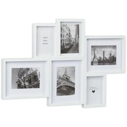 Bilderrahmen, Collage für 6 Bilder, Galerierahmen Hoch- & Querformat, Fotocollage, HxB: 51 x 75,5 cm, weiß - Relaxdays