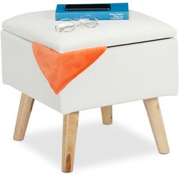 Relaxdays - Sitzhocker mit Stauraum, aus Kunstleder, HxBxT: 40 x 40 x 40 cm, mit Deckel, Sitzwürfel gepolstert, weiß