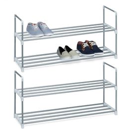 Relaxdays 2 x Schuhregal Metall, 2 Ablagen, beliebig erweiterbar, Schuhablage für 8 Paar Schuhe, hbt: ca 45 x 90 x 30 cm, silber