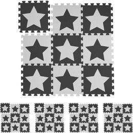 Relaxdays 45 tlg. Puzzlematte Sterne, 90 Puzzleteile, eva Schaumstoff, unbedenklich, Spielunterlage 91 x 91 cm, weiß-grau