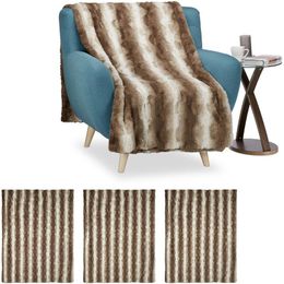 Relaxdays - 4 x Felldecke Kunstfell, Kuscheldecke für Couch, Bett, doppellagige flauschige Tagesdecke, Größe 150x200 cm, braun