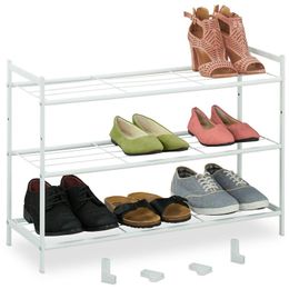 Metall Schuhregal, 3 Ebenen, erweiterbar, Flur Schuhgestell hbt 50 x 70 x 26 cm, 9 Paar Schuhe, offen, weiß - Relaxdays