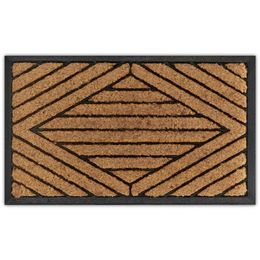 Fußmatte, 45 x 75 cm, Fußabtreter aus Gummi & Kokos, innen & außen, rutschfester Türvorleger, schwarz/natur - Relaxdays
