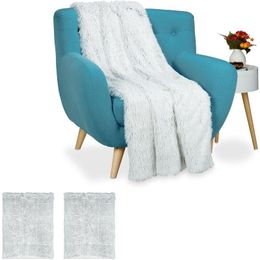 Relaxdays 3 x Felldecke Kunstfell, Kuscheldecke für Couch, Bett, flauschige xxl Deko Tagesdecke, Größe 150x200 cm, weiß/grau