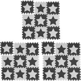 Relaxdays 27 tlg. Puzzlematte Sterne, 54 Puzzleteile, eva Schaumstoff, unbedenklich, Spielunterlage 91 x 91 cm, weiß-grau