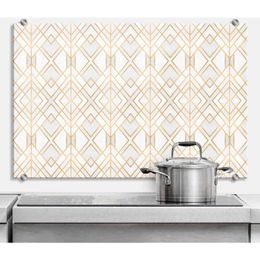 K&L WALL ART Glas Spritzschutz inkl Montagematerial Küchenrückwand Gold Weiß Geometrie Nordic 100x70cm - Weiß