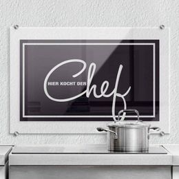 K&L WALL ART Esg Glasbild Spritzschutz Küche Schriftzug Hier kocht der Chef Geschenk Chefkoch 60x40cm - schwarz