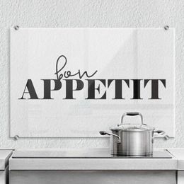 K&L WALL ART Glas Spritzschutz Herd Küchenrückwand Transparent Schriftzug Bon Appetit 100x70cm - schwarz