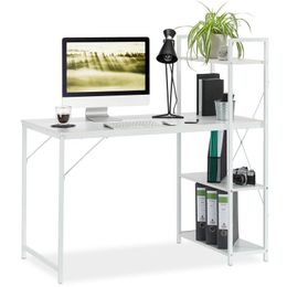 Relaxdays - Schreibtisch, Kombination mit Regal, 4 Ablagefächer, für Jugendzimmer & Büro, hbt: 121 x 120 x 62 cm, weiß