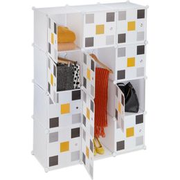 Steckregal Kleiderschrank, 8 Fächer, 2 Kleiderstangen, Garderobenschrank, HxBxT: 145 x 110 x 37 cm, weiß/ bunt - Relaxdays