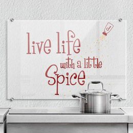 K&L WALL ART Esg Glasbild Spritzschutz Küche gute Laune Schriftzug Transparent Live life with spice 80x60cm - Rot