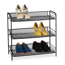 Schuhregal mit 3 Gitter-Ablagen, Schuhablage aus Stahl, für 9 Paar Schuhe, HxBxT: 59,5 x 62 x 29,5 cm, schwarz - Relaxdays