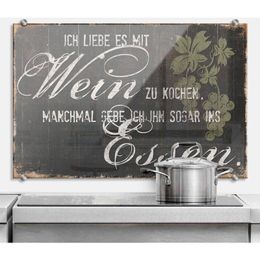 K&L WALL ART Glas Spritzschutz Herd Küchenrückwand Vintage Wein Kochen lustiger Spruch 60x40cm - schwarz