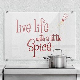 K&L WALL ART Esg Glasbild Spritzschutz Küche gute Laune Schriftzug Transparent Live life with spice 100x70cm - Rot