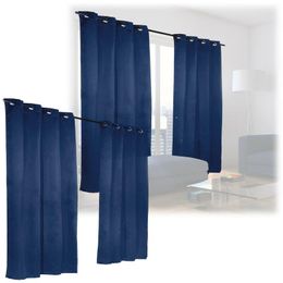 Relaxdays 4 x Vorhang, HxB: 245x135 cm, Übergardine blickdicht & lichtundurchlässig, Schlafzimmer, Verdunkelungsvorhänge, blau