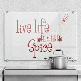 K&L WALL ART Esg Glasbild Spritzschutz Küche gute Laune Schriftzug Transparent Live life with spice 60x40cm - Rot