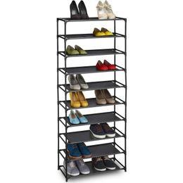 Stoff Schuhregal Stecksystem, 10 Ebenen, für 30 Paar Schuhe, Schuhständer hoch HxBxT 150 x 62 x 28 cm, schwarz - Relaxdays
