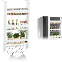 Relaxdays - Hängeregal für Kühlschrank, Aufbewahrung von Gewürzen, mit Küchenreling & 5 Haken, mdf, hbt: 74x42x20 cm, weiß