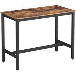 Songmics Vasagle Bartisch Metall, Stabiler Stehtisch Tisch 120 x 60 x 90 cm für Cocktails, einfache Montage, Holzoptik, Küchentisch Vintage, Dunkelbraun von