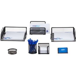 Schreibtisch Organizer Set, 7-teilig, Metall, Schreibtisch-Set, Briefablage, Zettelbox, Stifteköcher, schwarz - Relaxdays