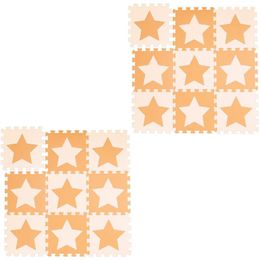 Relaxdays 18 tlg. Puzzlematte Sterne, 36 Puzzleteile, eva Schaumstoff, schadstofffrei, Spielunterlage 1,6 m², orange-beige
