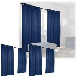 Relaxdays 6 x Vorhang, HxB: 245x135 cm, Übergardine blickdicht & lichtundurchlässig, Schlafzimmer, Verdunkelungsvorhänge, blau