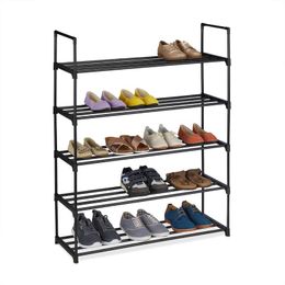 Schuhregal Stecksystem, 5 Ebenen, 20 Paar Schuhe, hbt: 114,5 x 90,5 x 30,5 cm, Schuhständer Metall, schwarz - Relaxdays