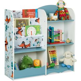 Relaxdays Kinderregal, 7 Fächer für Bücher & Spielzeug, Hundemotiv, HxBxT: 84 x 86 x 26 cm, Kinderzimmerregal, bunt