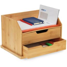 Relaxdays - Schreibtisch-Organizer, 2 Schubladen, Büro, Ablage für Briefe & Dokumente, hbt 24 x 36 x 28 cm, Bambus, natur