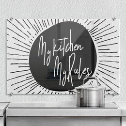 K&L WALL ART Esg Glasbild Spritzschutz Küche Vintage Schriftzug schwarz My kitchen my rules 60x40cm - schwarz