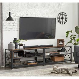 Songmics Vasagle TV-Schrank, Fernsehtisch, Lowboard für Fernseher bis zu 75 Zoll, Fernsehschrank mit Ablagen, Stahlgestell, TV-Regal für Wohnzimmer,