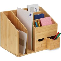 Relaxdays - Schreibtisch-Organizer, 2 Schubladen, 5 Fächer, Brief- & Dokumentenablage, hbt 29 x 37 x 25 cm, Bambus, natur