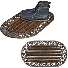 Relaxdays 2 x Fußabtreter Gusseisen mit Bürsten, oval, Fußabstreifer im Jugendstil, robustes Metall, hbt: 4 x 73 x 42 cm, bronze