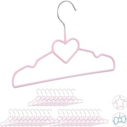 Relaxdays 30 x Kinderkleiderbügel Herz, Drahtbügel, Babybügel, dekorativ & platzsparend, Kinderbügel Metall, 30 cm, rosa