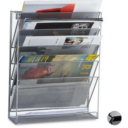 Relaxdays - Zeitschriftenhalter Wand, Prospekthalter A4, Zeitschriften Wandhalter, Metall, HxBxT: 40 x 32 x 10 cm, silber