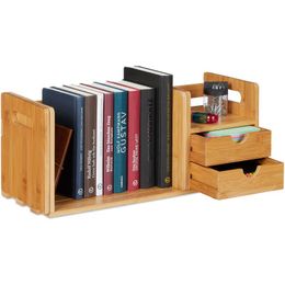 Relaxdays - Schreibtisch Organizer Bambus, 2 Schubladen, Bücherregal ausziehbar, Ablage, HxBxT: 21 x 80,5 x 19 cm, natur