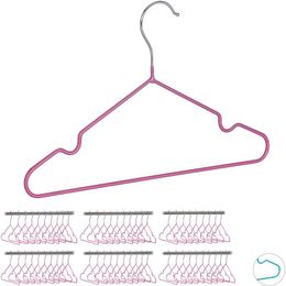 Relaxdays 60 x Kinderkleiderbügel, platzsparende Drahtbügel Mädchen, Babybügel mit Kerben, PVC-beschichtet, Bügel 30 cm, pink