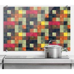 K&L WALL ART Glas Spritzschutz inkl Montagematerial Küchenrückwand Pixel Retro Deko Mosaik 60x40cm - bunt