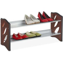 Schuhregal stapelbar, für Flur u. Diele, 2 Ebenen für 8 Paar Schuhe, mdf, hbt: 39 x 81,5 x 28 cm, braun/silber - Relaxdays