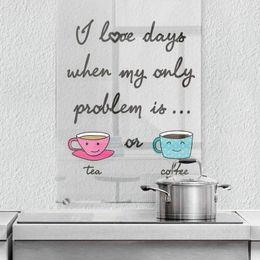 K&L WALL ART Esg Glasbild Spritzschutz Küche lustiger Spruch Schriftzug Transparent Tea or Coffee 70x100cm - schwarz