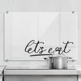 K&L WALL ART Glas Spritzschutz Herd Küchenrückwand Schriftzug Transparent Let's eat 60x40cm - schwarz